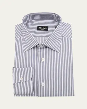 Zegna Trofeo Cotton Multi-stripe Dress Shirt - Dk Blustrp