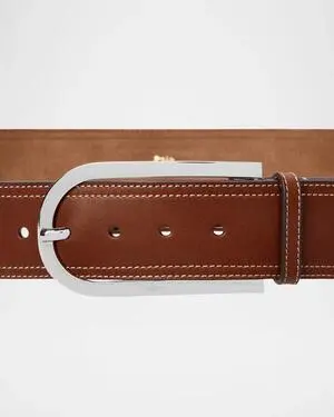 Polo Ralph Lauren Vachetta Buckle Leather Skinny Belt - Cuoio Silver