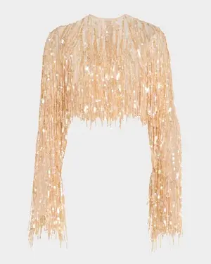 Lapointe LAPOINTE Fringe Sequined Cropped Top - Oat