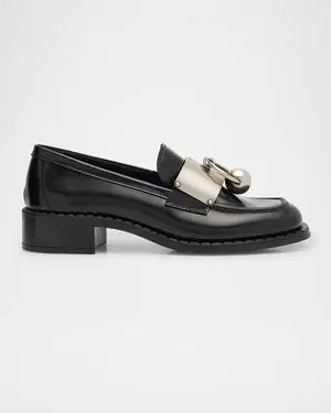 Prada Prada Brushed Leather Ball Chain Loafers - Nero
