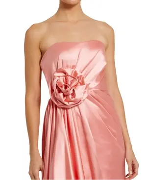 Mac Duggal Strapless Satin Gown With 3d Flower