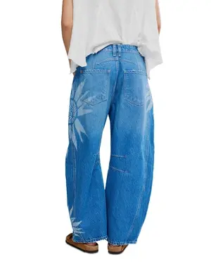 Free People Good Luck Printed Barrel Leg Jeans