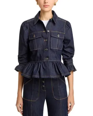 Cinq À Sept Delanie Peplum Denim Jacket - Indigo