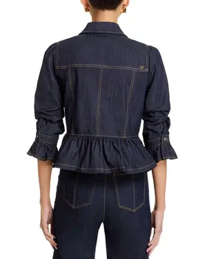 Cinq À Sept Delanie Peplum Denim Jacket - Indigo