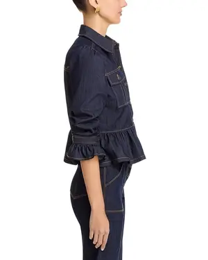 Cinq À Sept Delanie Peplum Denim Jacket - Indigo