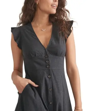 Marine Layer Camilla Flutter Sleeve Midi Dress - Black