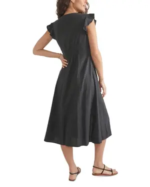 Marine Layer Camilla Flutter Sleeve Midi Dress - Black