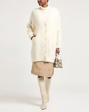 Elisabetta Franchi Cardigan In Bouclé Knit - Ivory