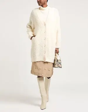Elisabetta Franchi Cardigan In Bouclé Knit - Ivory