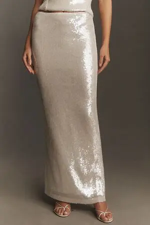 MARE MARE Sequin Embellished Column Maxi Skirt - Ivory