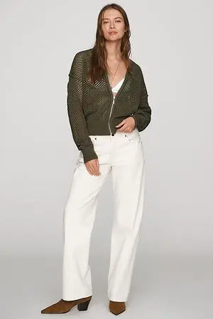 PILCRO Open-knit Bomber Cardigan Jacket - Olive