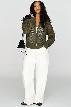PILCRO Open-knit Bomber Cardigan Jacket - Olive