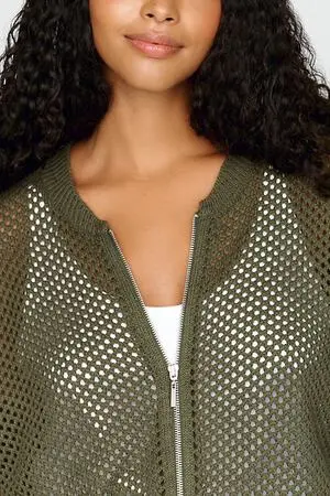 PILCRO Open-knit Bomber Cardigan Jacket - Olive