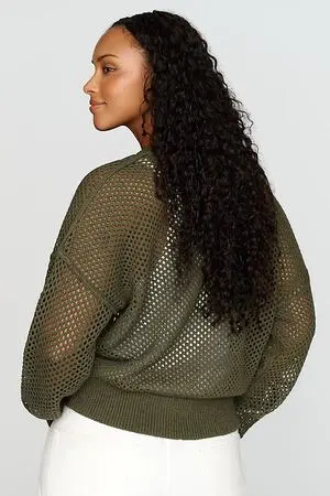 PILCRO Open-knit Bomber Cardigan Jacket - Olive