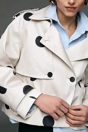Maeve Crop Trench Coat - Black Dot
