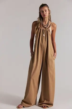 Free People We The Free Freebird Denim Jumpsuit - Cashew