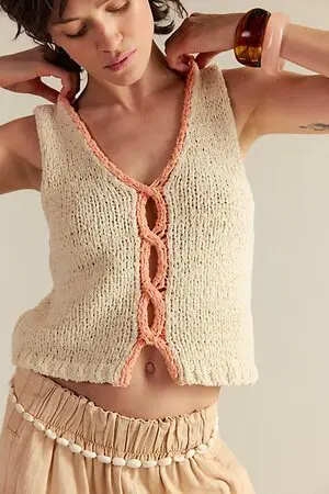 Free People Sicily Sleeveless Sweater - Ivory Combo