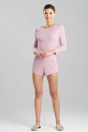 Natori Rib Essentials Long Sleeve Shorts Pajama Set - Multicolor