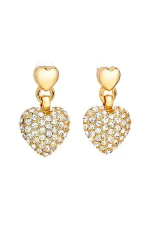 KENNETH JAY LANE Crystal Cluster Heart Drop Earrings - Gold