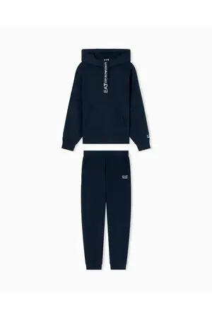 EA7 Stretch Cotton Jersey Hooded Tracksuit - Blue / Navy