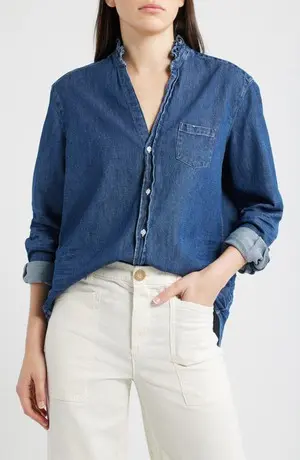 Frank & Eileen Ruffle Collar Relaxed Fit Shirt - Dark Vintage Wash