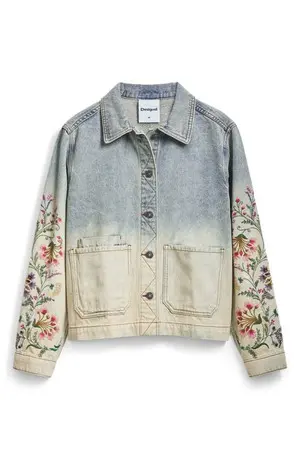 Desigual Floral Embroidered Denim Jacket
