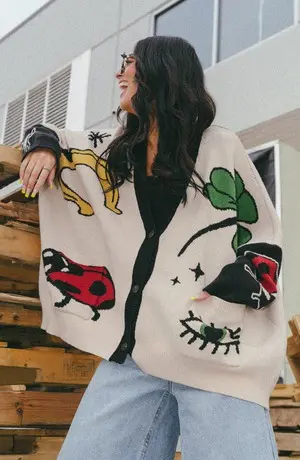 DRESSED IN LALA Lucky Clover Oversize Cardigan