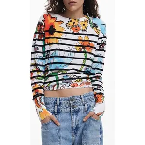Desigual Stripe Floral Crewneck Sweater