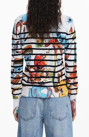 Desigual Stripe Floral Crewneck Sweater