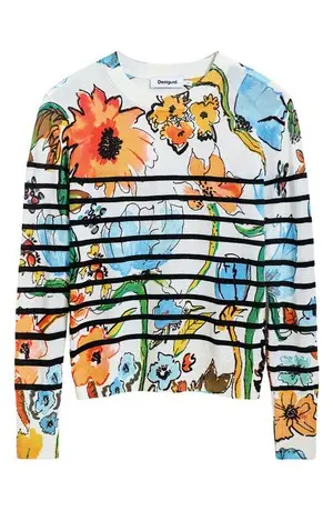 Desigual Stripe Floral Crewneck Sweater