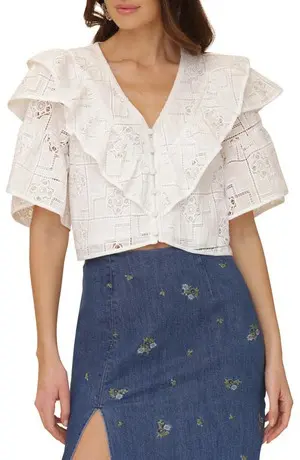 Avec Les Filles Ruffle Tiered Crop Top