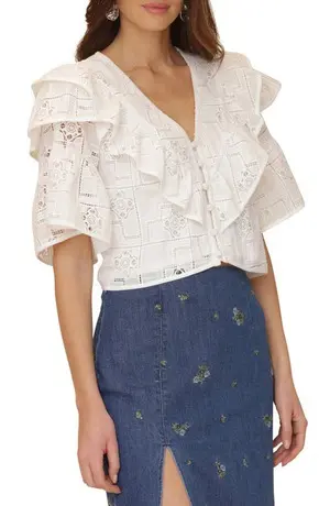 Avec Les Filles Ruffle Tiered Crop Top