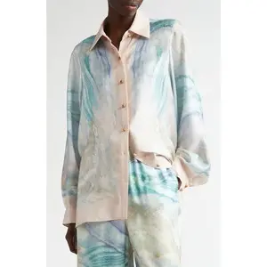 Zimmermann Agate Print Silk Button-up Shirt