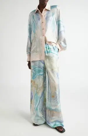 Zimmermann Agate Print Silk Button-up Shirt