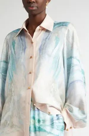Zimmermann Agate Print Silk Button-up Shirt