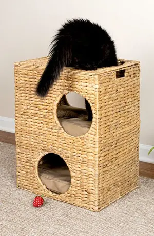 THE LICKER STORE Jaxon 18" 2-tier Handwoven Hyacinth Rectangular 5-hole Cat Condo - Natural