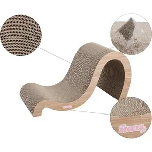 THE LICKER STORE Kona 27" Modern Cardboard Double-sided Wave Cat Scratcher With Catnip - Wood Pattern
