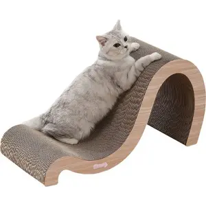 THE LICKER STORE Kona 27" Modern Cardboard Double-sided Wave Cat Scratcher With Catnip - Wood Pattern