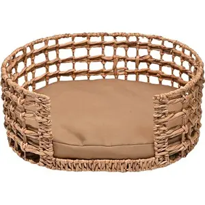 THE LICKER STORE Gigi 24" X 18" Modern Handwoven Hyacinth Open-weave Oval Pet Bed - Natural