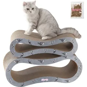 THE LICKER STORE Suvi Modern Cardboard Infinity 2-in-1 Lounge Bed Cat Scratcher With Catnip - Gray
