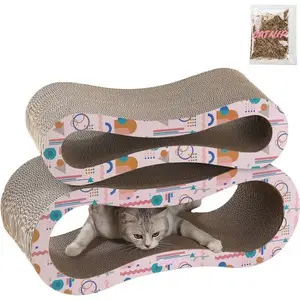 THE LICKER STORE Suvi Modern Cardboard Infinity 2-in-1 Lounge Bed Cat Scratcher With Catnip - Multi Colored