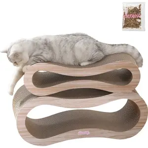 THE LICKER STORE Suvi 26" Modern Cardboard Infinity 2-in-1 Lounge Bed Cat Scratcher With Catnip - Wood Finish