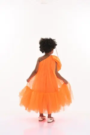 TULLEEN Maggi Off-shoulder Dress With Bow - Neon Orange