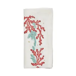 KIM SEYBERT Coral Spray Napkin - White/coral