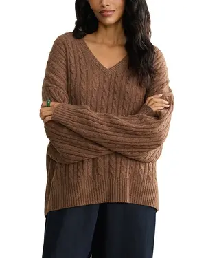 Jenni Kayne Nell Cable Knit V-neck Sweater - Coffee