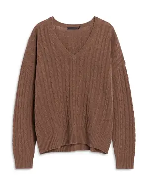Jenni Kayne Nell Cable Knit V-neck Sweater - Coffee