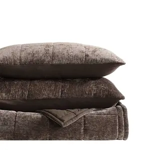 Vera Wang Chenille Box Solid 3 Piece Quilt Set, King Chocolate Brown