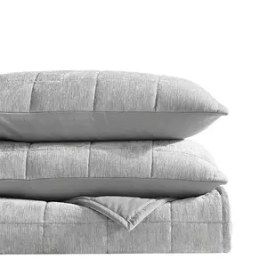 Vera Wang Chenille Box Solid 3 Piece Quilt Set, King - Silver Grey
