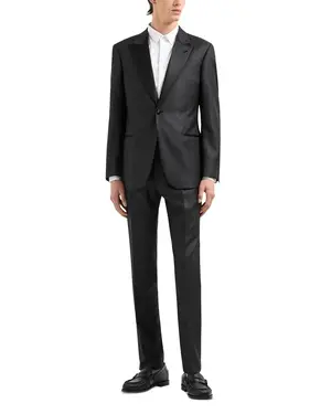 Emporio Armani G Line Regular Fit Single Breasted Peak Lapel Tuxedo In Wool Silk Blend - Black Beauty