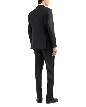 Emporio Armani G Line Regular Fit Single Breasted Peak Lapel Tuxedo In Wool Silk Blend - Black Beauty